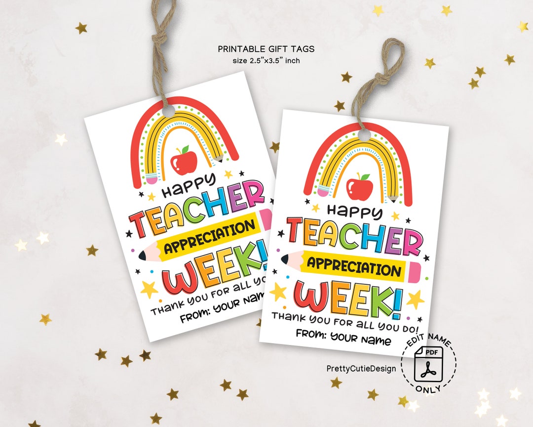 Rainbow Teacher Appreciation Tag, Teacher Appreciation Week Gift Tag ...