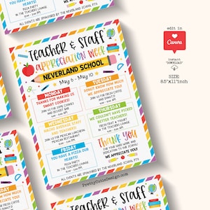 Teacher Appreciation Week Itinerary Flyer Template (canva Editable) - Etsy