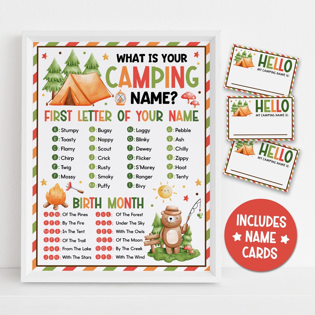 Camping Name Game Printable, What's Your Camping Name, Kids Camp Party ...