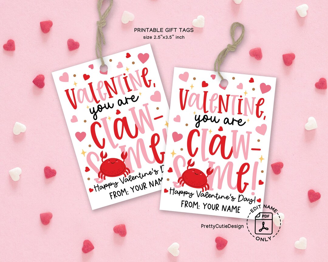 Crab Valentine Tags, Claw-some Under the Sea Valentine, Ocean-themed ...