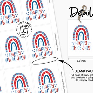 4th of July Gift Tag Printable Rainbow Happy, Memorial Day Gift Tag ...