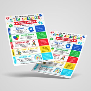 Autism Awareness Spirit Week Flyer Template, School Spirit Week ...