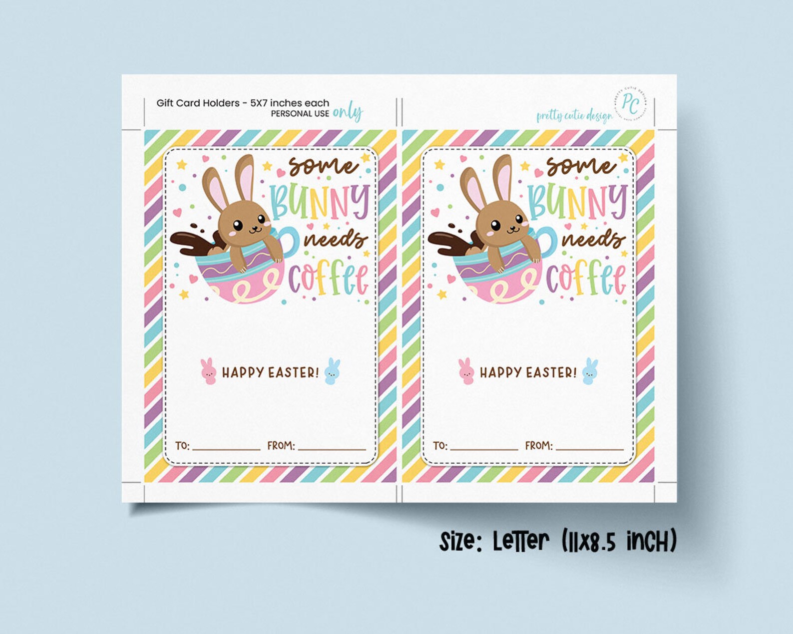 Some Bunny Needs Coffee Teacher Giftcard Pastel Color Easter | Etsy