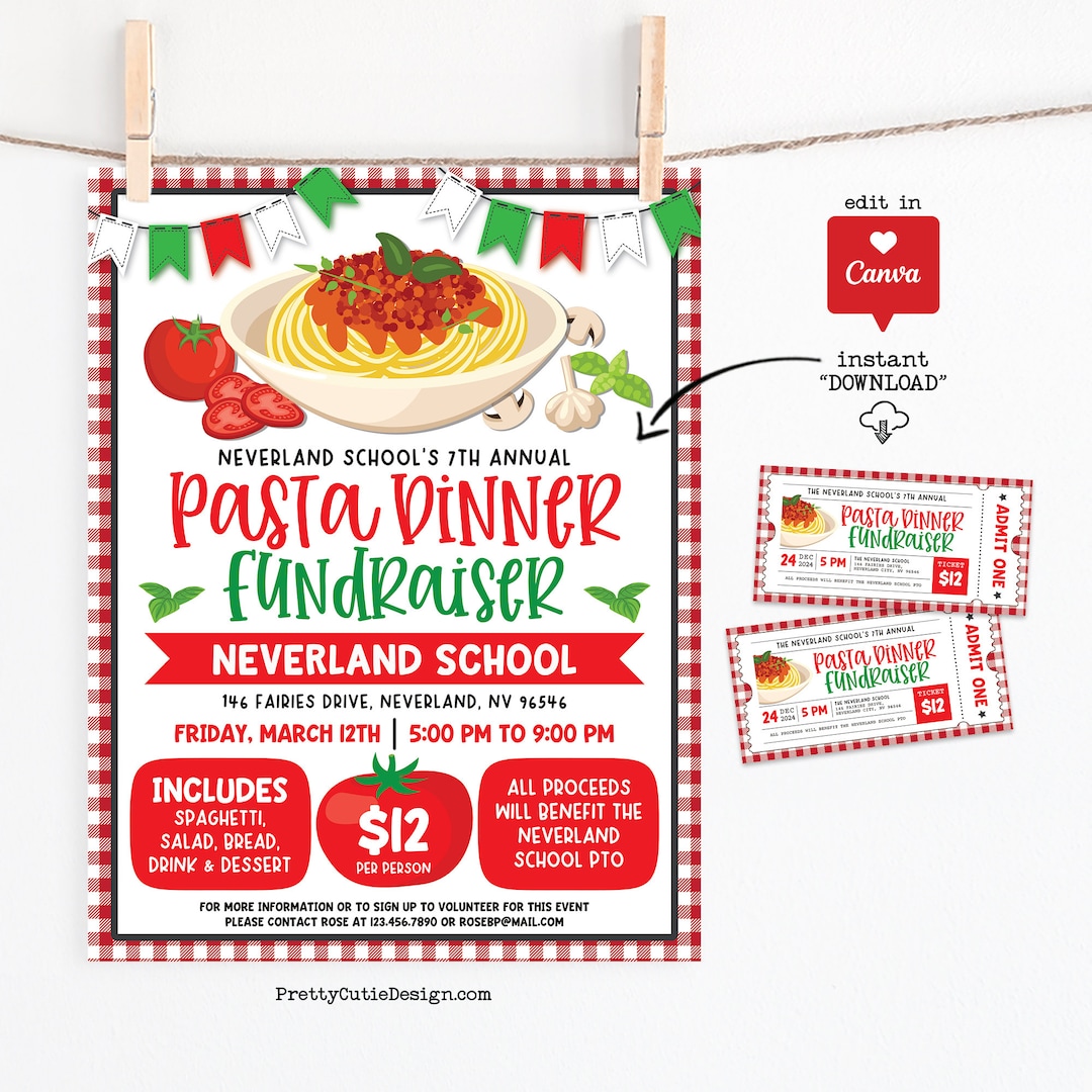 Pasta Night Fundraiser Flyer: Spaghetti Dinner, School Event (canva ...
