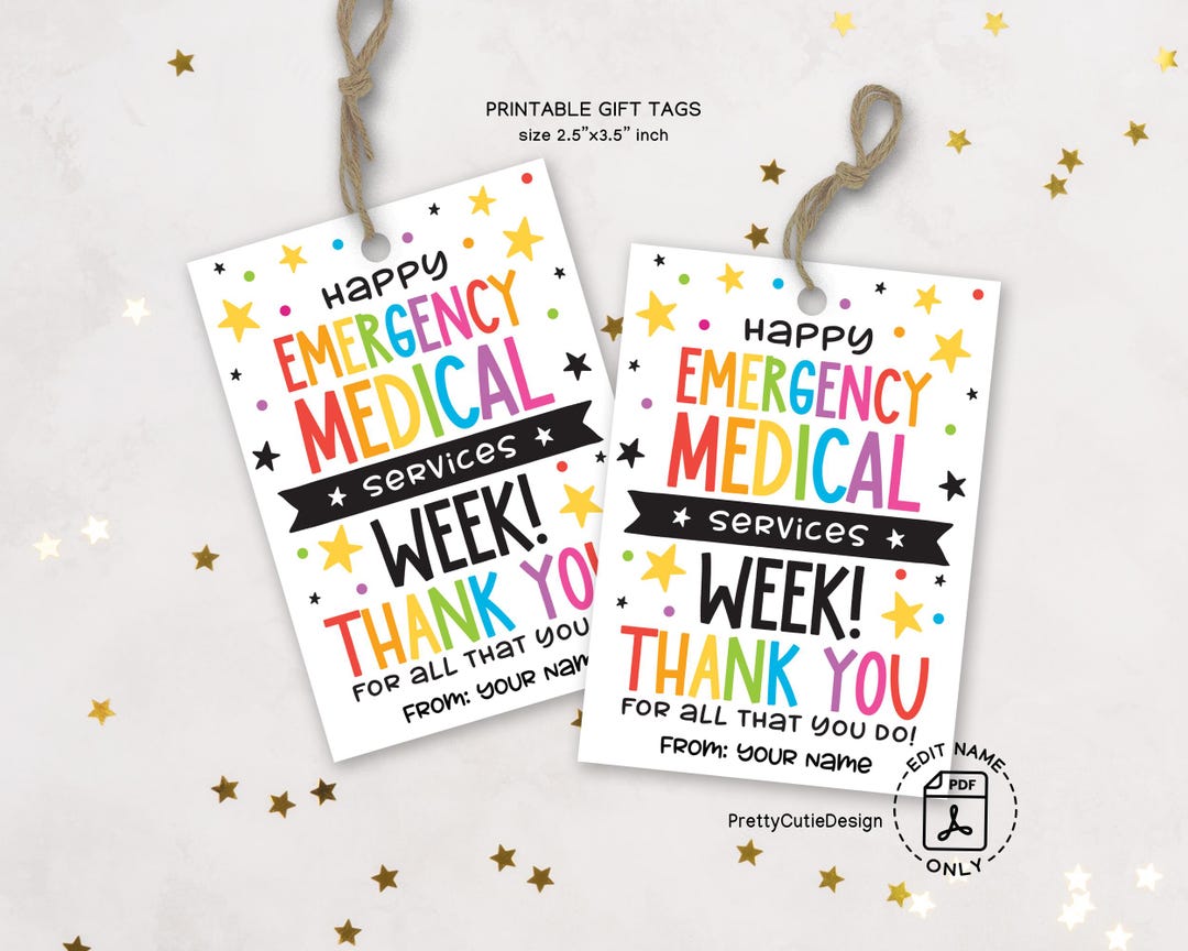 EMS Week Gift Tags Printable, Emergency Medical Services Appreciation ...