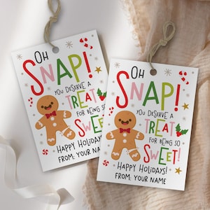 Gingerbread Gift Tags, Oh Snap Christmas Printable, Treat Bags for ...