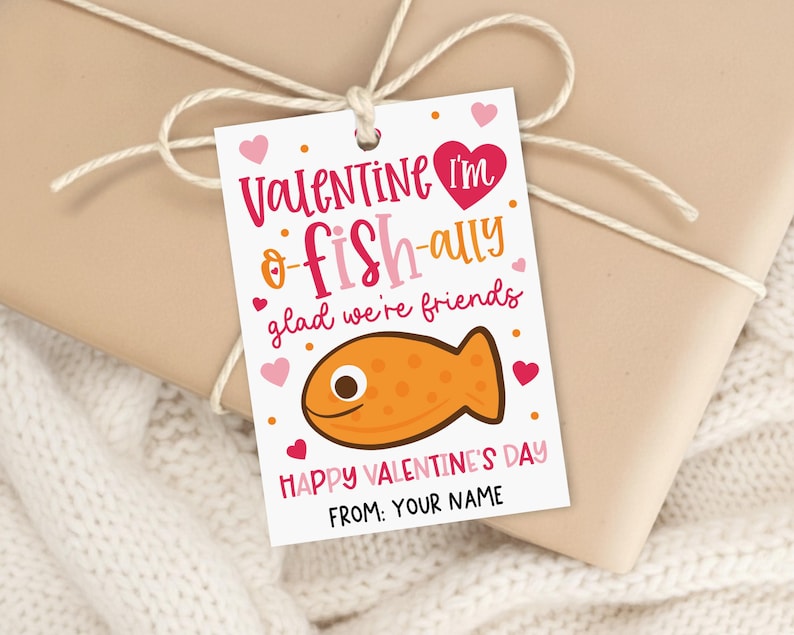 Printable Goldfish Valentine Gift Tags, O-fish-ally Friends, Digital ...