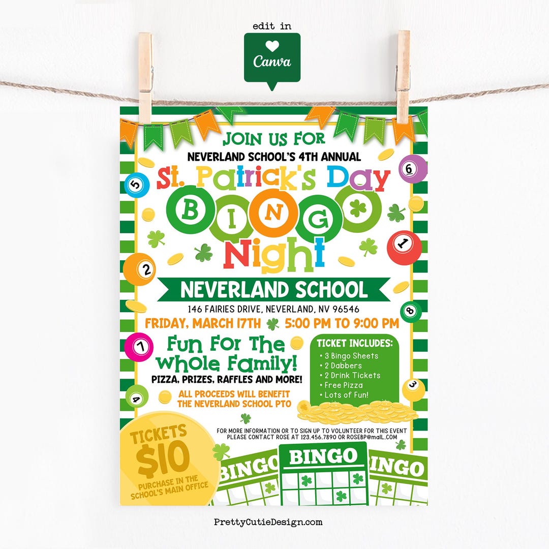 Editable St Patricks Day Bingo Night Flyer Template, St Patrick's Day ...