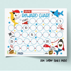 Pirate Shark Reward Chart for Kids, Simple Kids Reward Chart, Cute ...