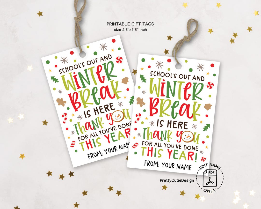Classroom Christmas Gift Tags, Printable Holiday Tags, Thank You ...