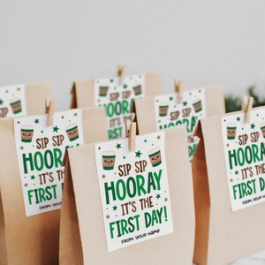 Sip Sip Hooray Teacher Gift Tag, First Day of School Gift Tags, Back to ...