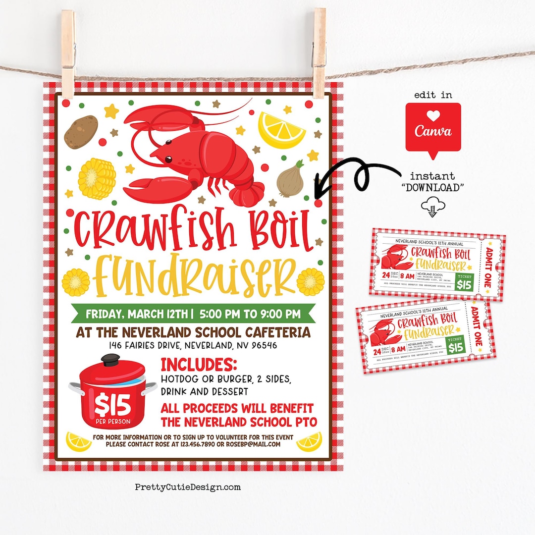Crawfish Boil Fundraiser Flyer: Seafood Event, School PTO PTA (canva ...