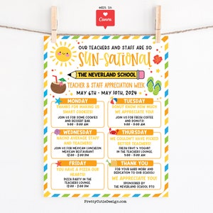 Teacher Appreciation Week Itinerary Flyer Template, Summer Sun-sational ...