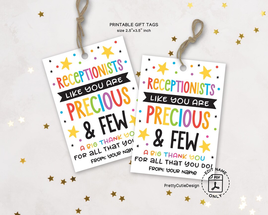 Receptionist Day Gift Tag Printable, Receptionist Appreciation Tag ...