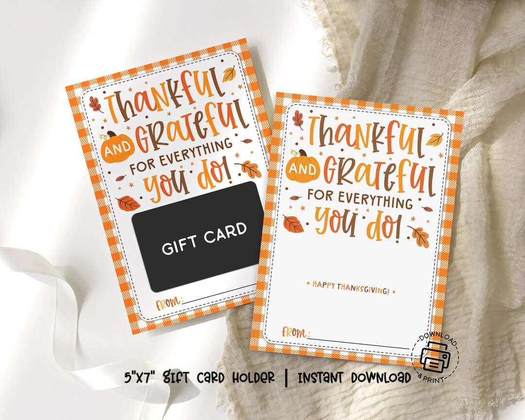 Thanksgiving Gift Card Holder Printable, Thankful & Grateful for ...