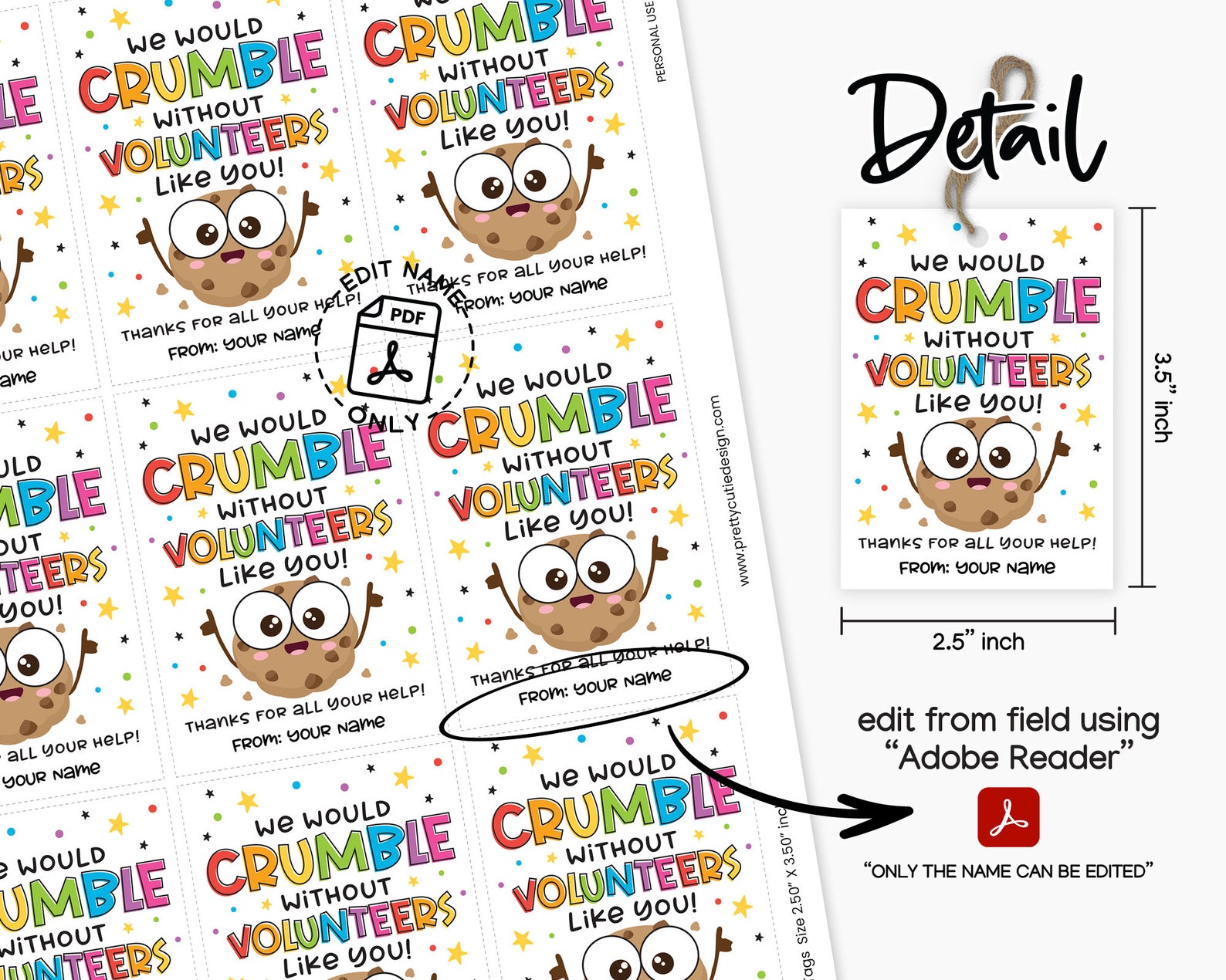 Volunteer Appreciation Gift Tags: Cookie Thank You (printable) - Etsy