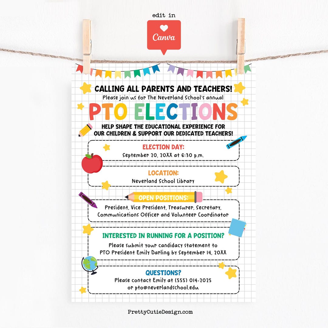 PTA PTO Elections Flyer Template, Editable Canva School Event ...