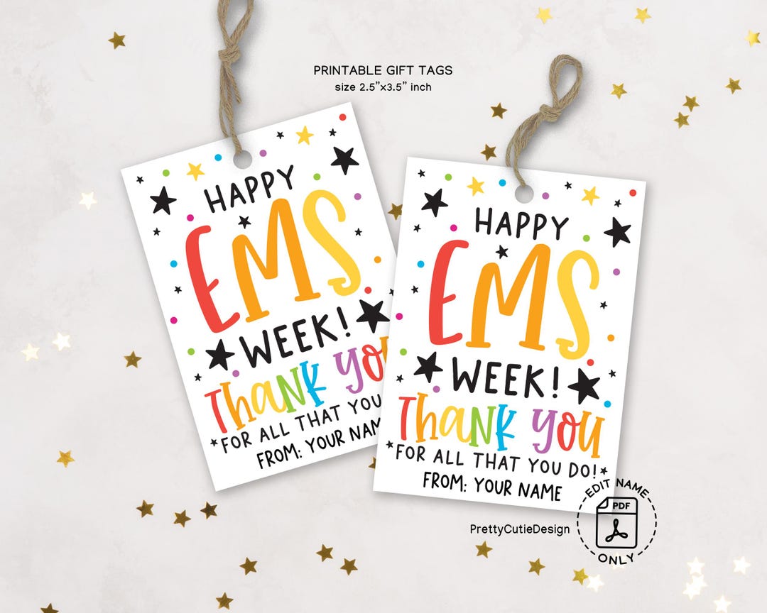 EMS Week Gift Tag Printable, Thank You Tag for EMT Paramedic First ...