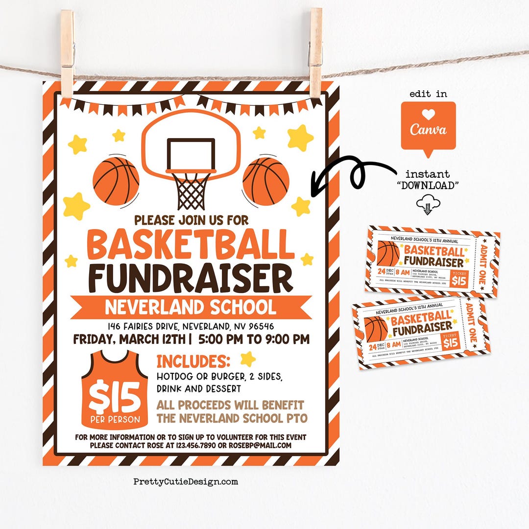 Basketball Fundraiser Flyer Printable, Editable School Event Template ...