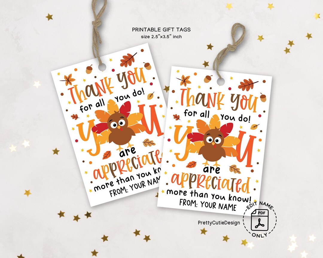 Thanksgiving Gift Tags Printable, Thank You Teacher Appreciation Tags ...