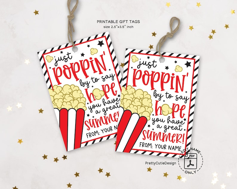 Popcorn Summer Gift Tags: End of School Year Printable (PDF) - Etsy