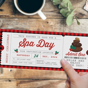 Christmas Spa Day Surprise Gift Ticket Voucher, Printable Spa Treatment ...