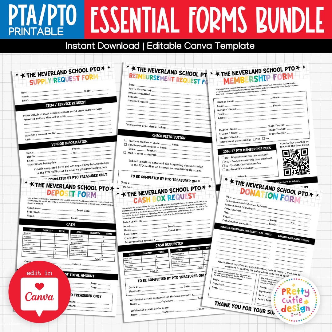 PTA/PTO Essential Forms Bundle Printable, Canva Editable Templates ...
