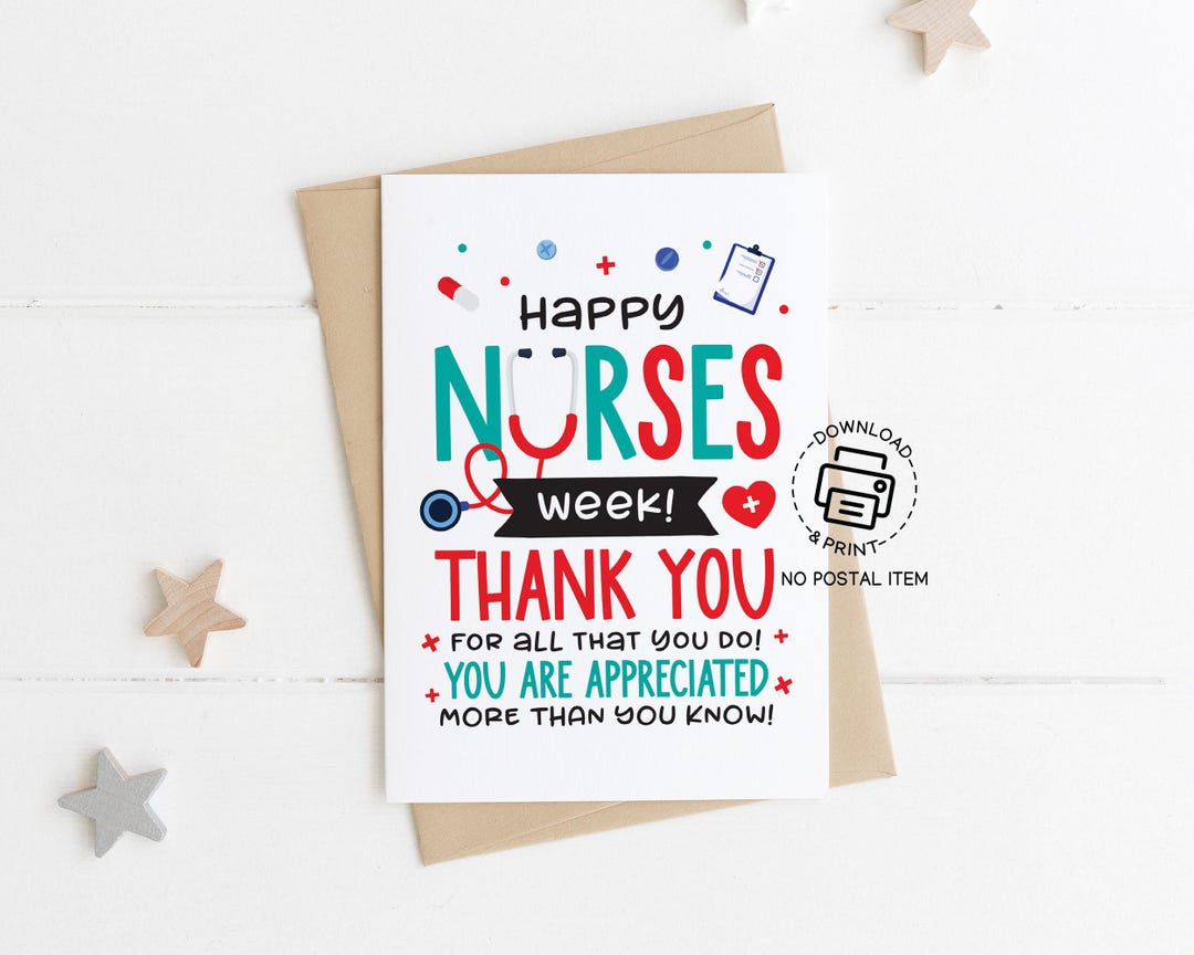 Nurses Week Thank You Card Printable, Happy Nurses Day Digital Greeting ...