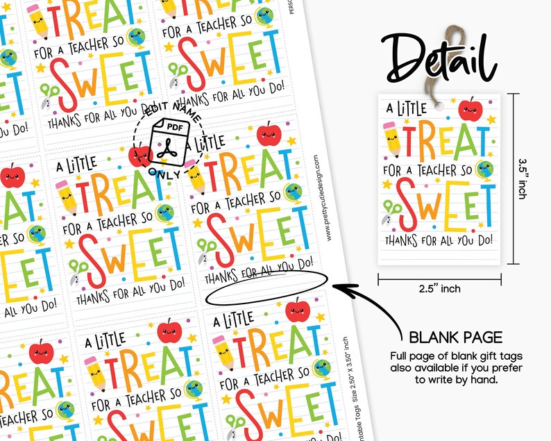Teacher Appreciation Gift Tag Printable for Sweet Treat Week With Thank ...