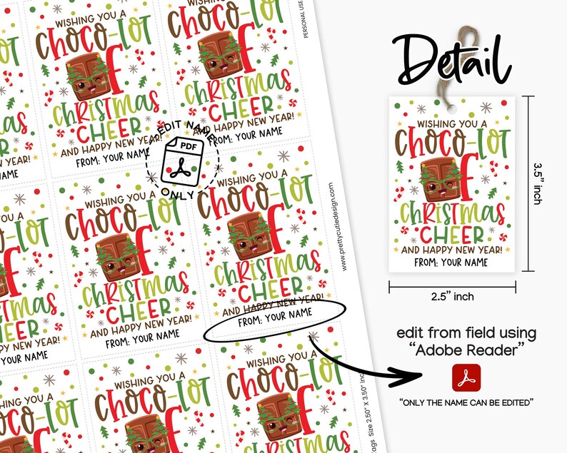 Printable Christmas Gift Tags, Chocolate Pun, Kids Holiday Favor ...