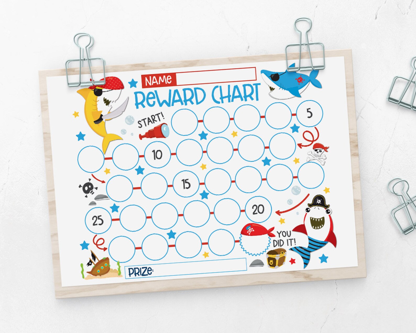 Pirate Shark Reward Chart for Kids Simple Kids Reward Chart | Etsy