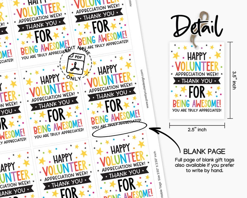 Volunteer Appreciation Gift Tags Printable, National School Volunteer ...