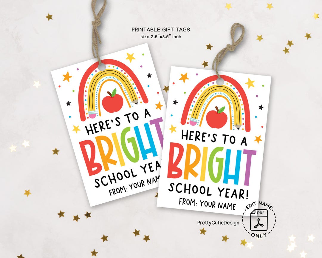 Bright First Day of School Gift Tags Printable, Back to School Rainbow ...