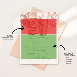 31st Birthday Invitation Download, Printable Rose Gold Birthday ...