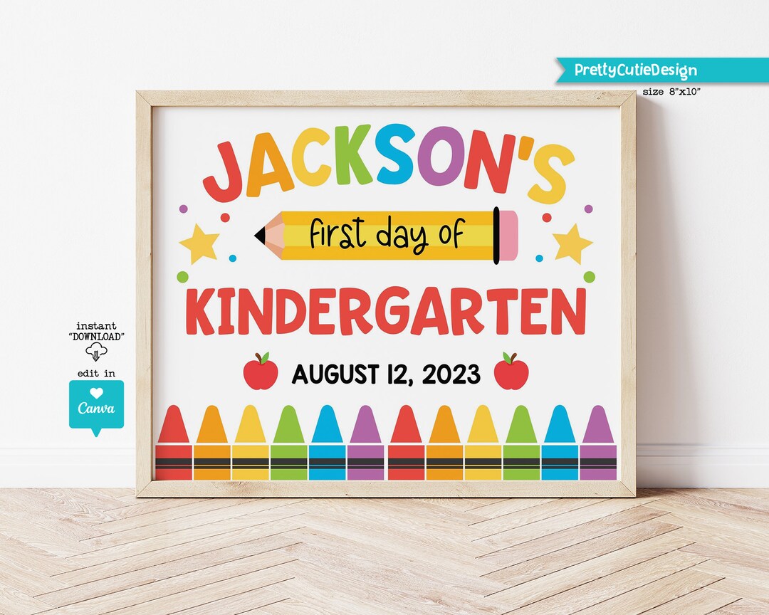 Editable First Day of Kindergarten Sign: Personalized Photo Prop ...