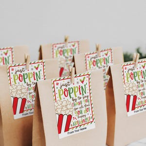 Poppin' by to Say Thank You Gift Tags, Christmas Popcorn Hang Tags ...