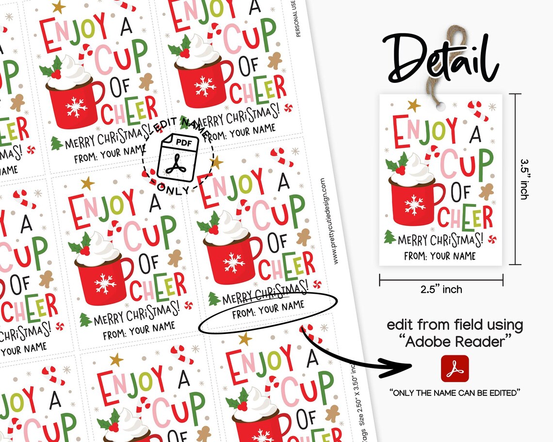 Christmas Gift Tags, Cup of Cheer Hot Cocoa, Holiday Printable for ...