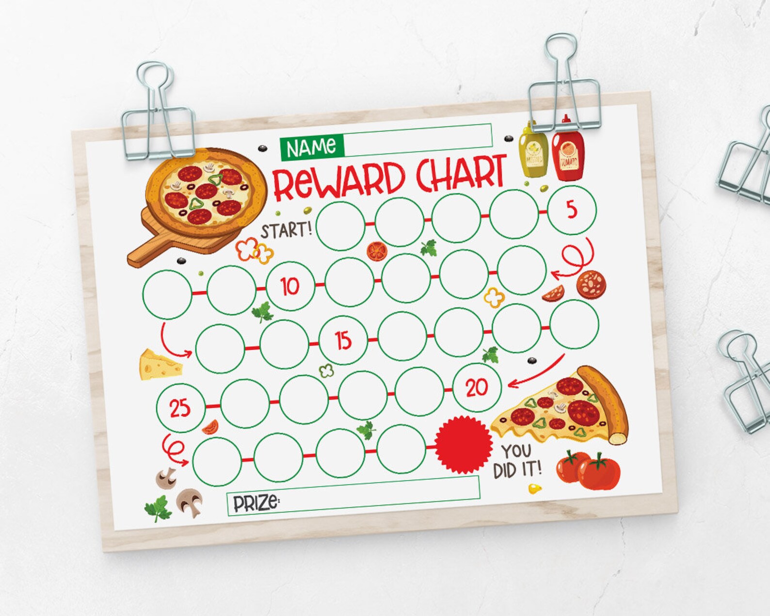 Pizza Reward Chart for Kids Simple Kids Reward Chart Cute - Etsy