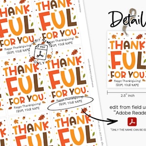 Thanksgiving Gift Tags Printable, Thankful for You Teacher and Staff ...
