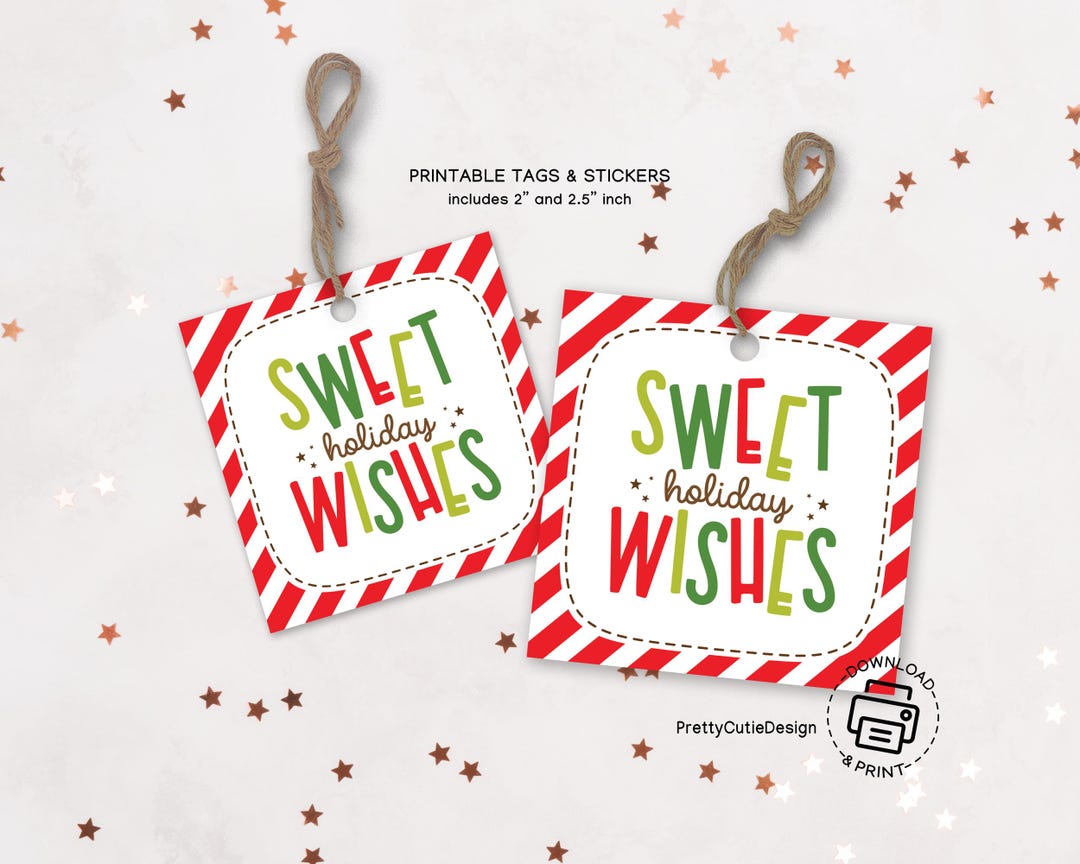 Sweet Holiday Wishes Gift Tags, Printable Square Xmas Tags, Christmas ...