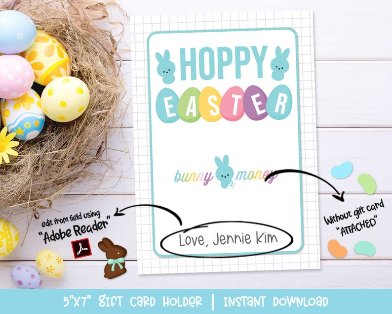 Hoppy Easter Bunny Money, Easter Gift Card Holder - PRINTABLE ...