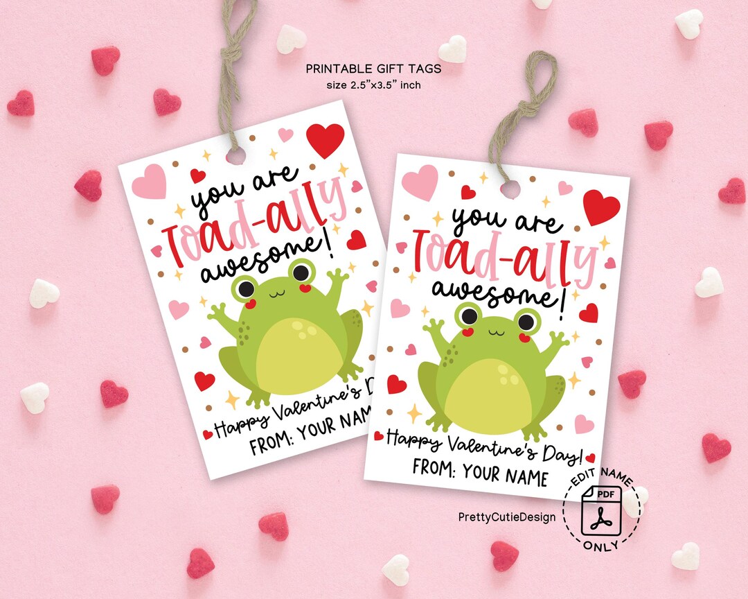 You Are Toadally Awesome Valentine Tag, Frog Pun Gift Tag, Non-candy ...