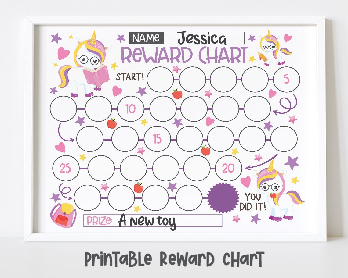 Unicorn School Reward Chart for Kids Simple Kids Reward - Etsy
