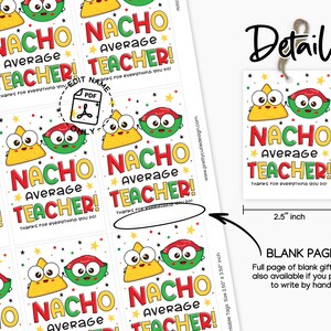 Nacho Average Teacher Appreciation Tag, Teacher Printable Gift Tag ...