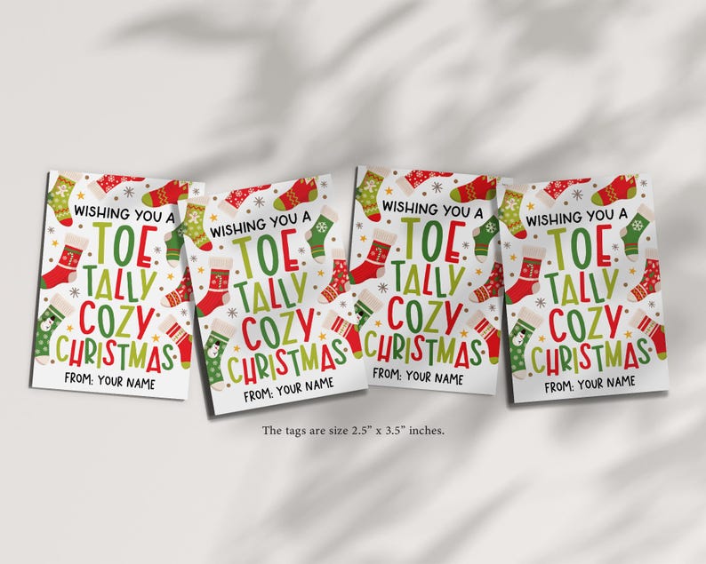 Christmas Gift Tags Printable, Toe Tally Cozy Socks Theme, Holiday ...