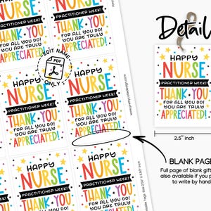 Nurses Practitioner Week Gift Tags Printable, Nurse Appreciation Gift ...