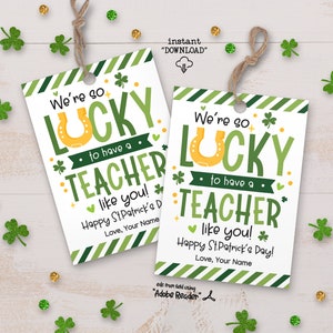 Teacher St Patricks Day Gift Tag Printable, St Patricks Teacher ...