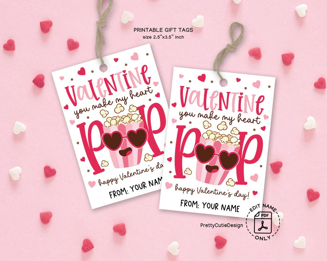 Popcorn Valentines Day Gift Tags, Valentine You Make My Heart Pop ...