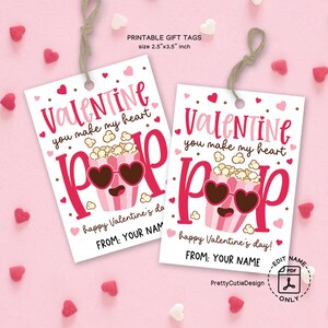 Popcorn Valentines Day Gift Tags, Valentine You Make My Heart Pop ...