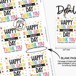 School Lunch Hero Day Gift Tag Printable, School Lunch Lady Tag, School ...